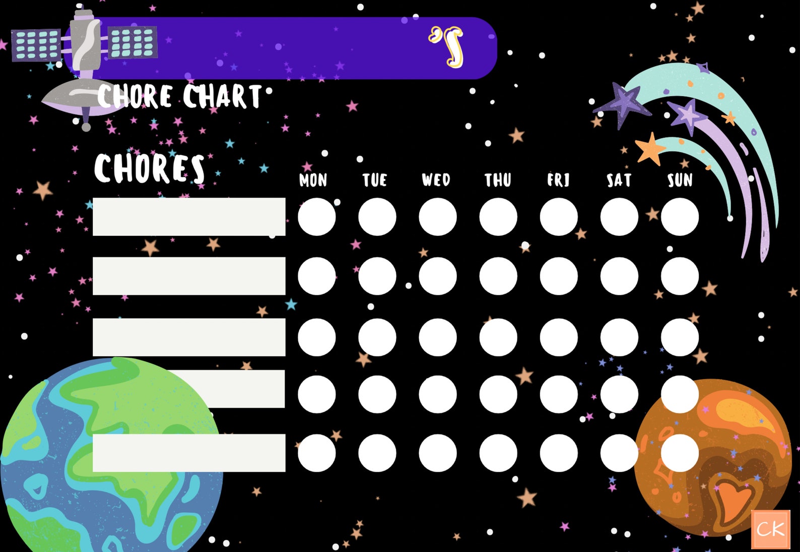 Outer Space Chore Chart - Printable Kids Chore Chart - Customizable ...
