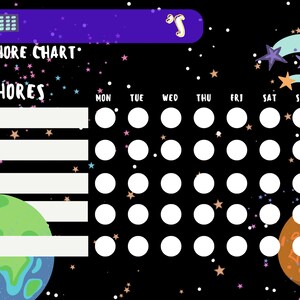 Outer Space Chore Chart - Printable Kids Chore Chart - Customizable ...