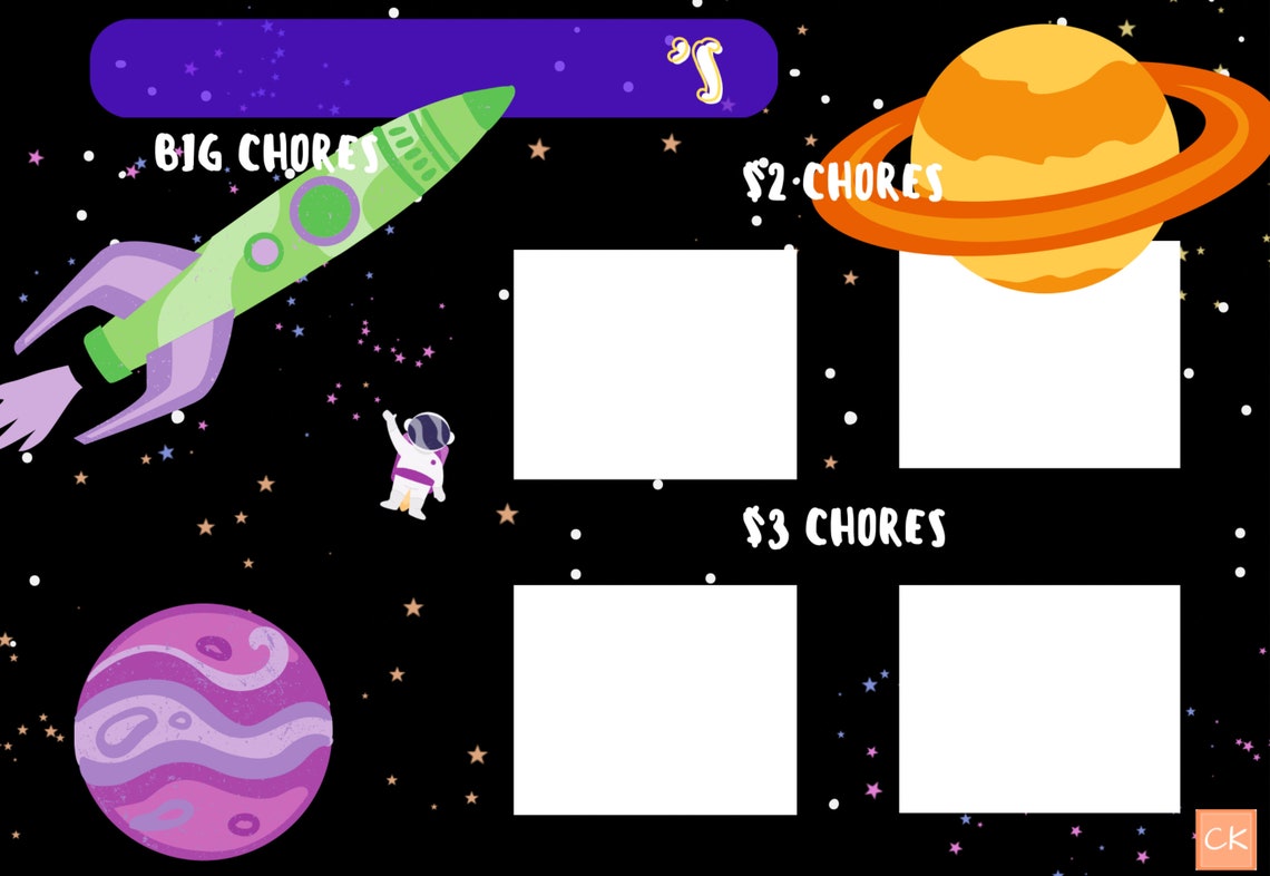 Outer Space Chore Chart Printable Kids Chore Chart Customizable Chore ...
