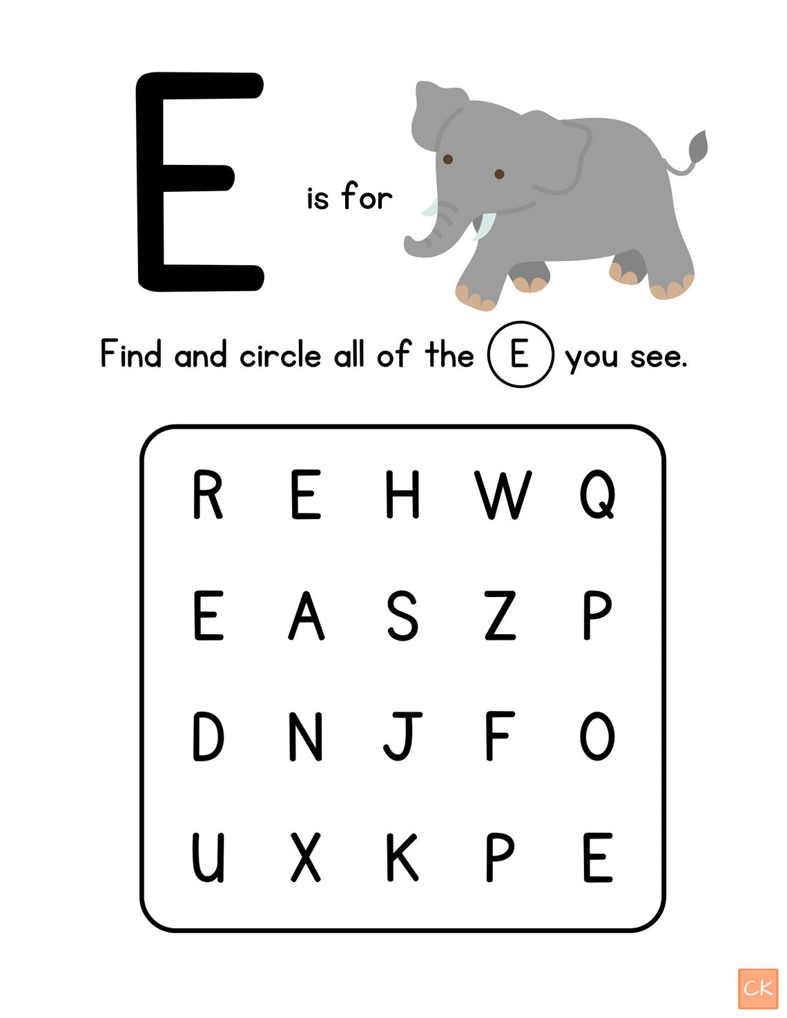 Letter E Activity Printable Preschool Printable Kindergarten Printable ...