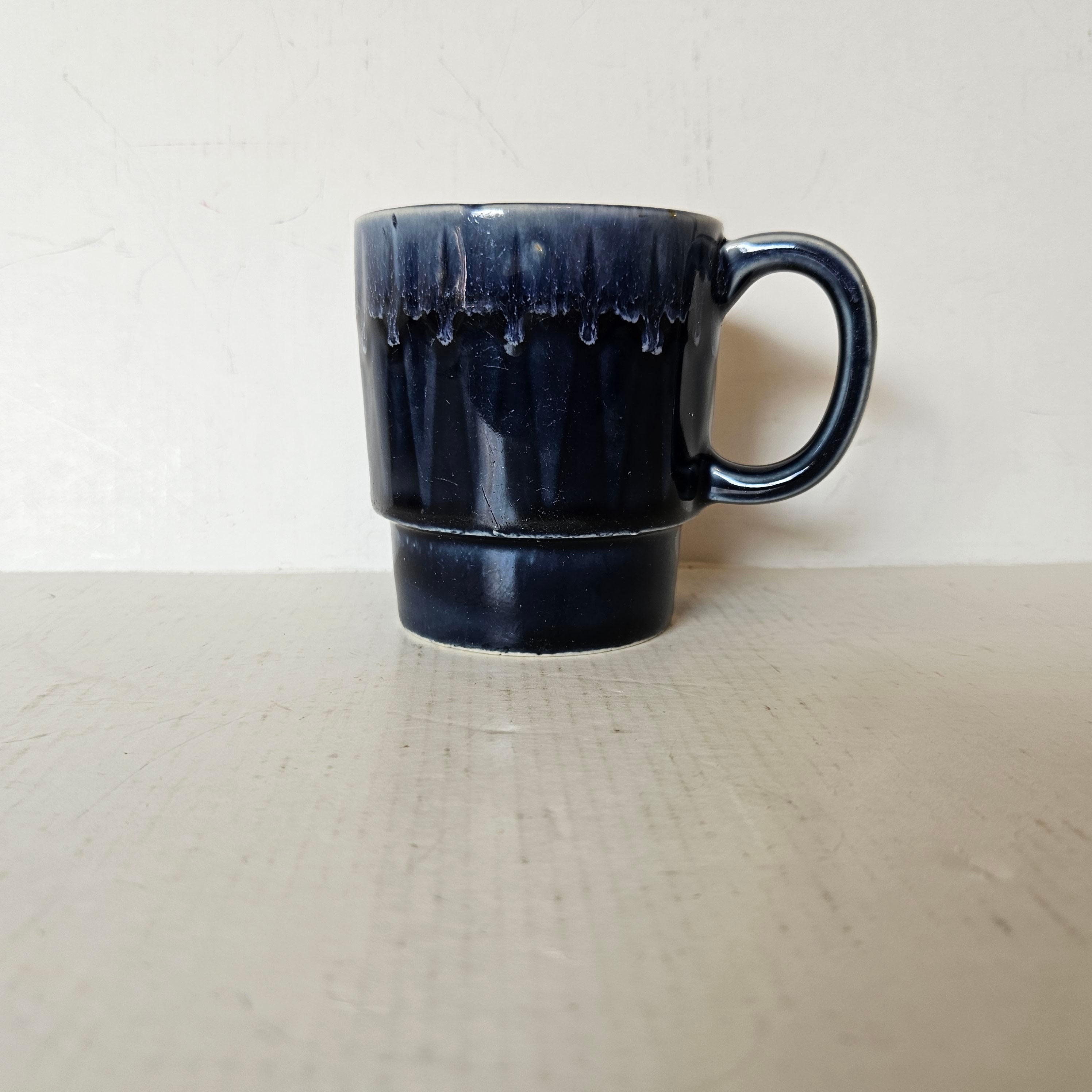 Vintage Cobalt Blue Stackable Coffee Mug, Made in Japan, Blue Drip ...
