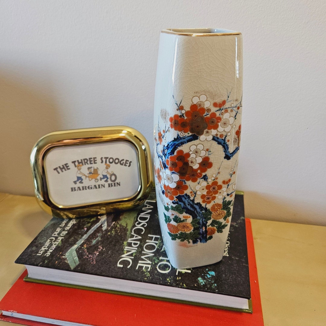 Vintage Interpur Japan Floral Tall Square Vase, Decorated With Cherry ...