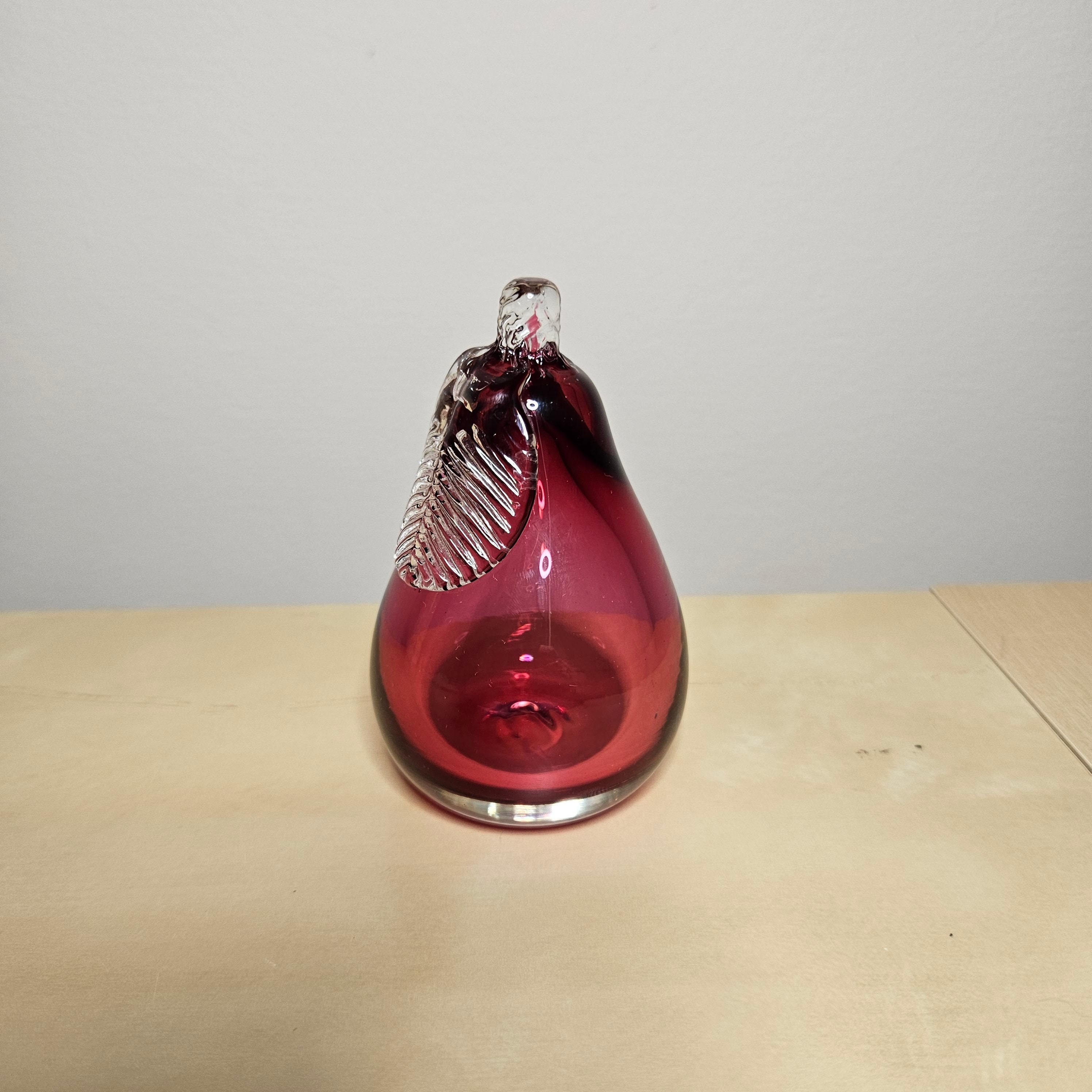 Vintage 1980s Hand Blown Ross Art Glass Pear With a Single Leaf in a ...