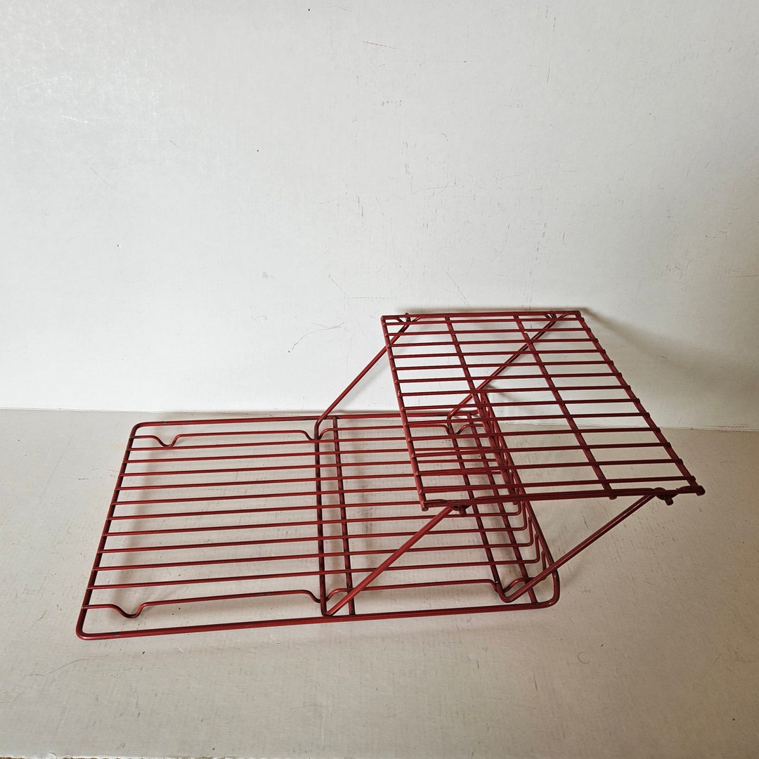 Vintage 1960s Red Wire Dish Storage Rack, Retro Red Storage Shelf, Dish ...