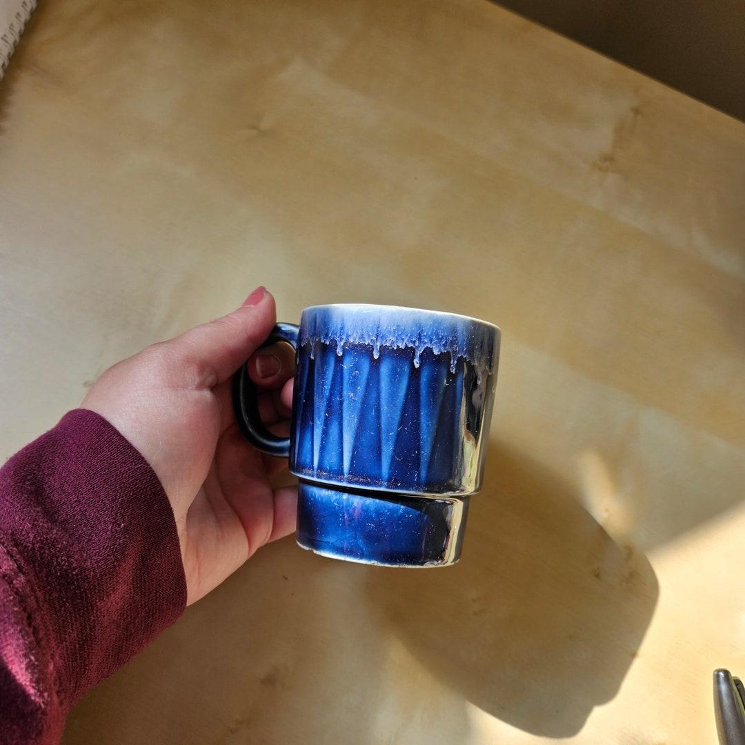 Vintage Cobalt Blue Stackable Coffee Mug, Made in Japan, Blue Drip ...