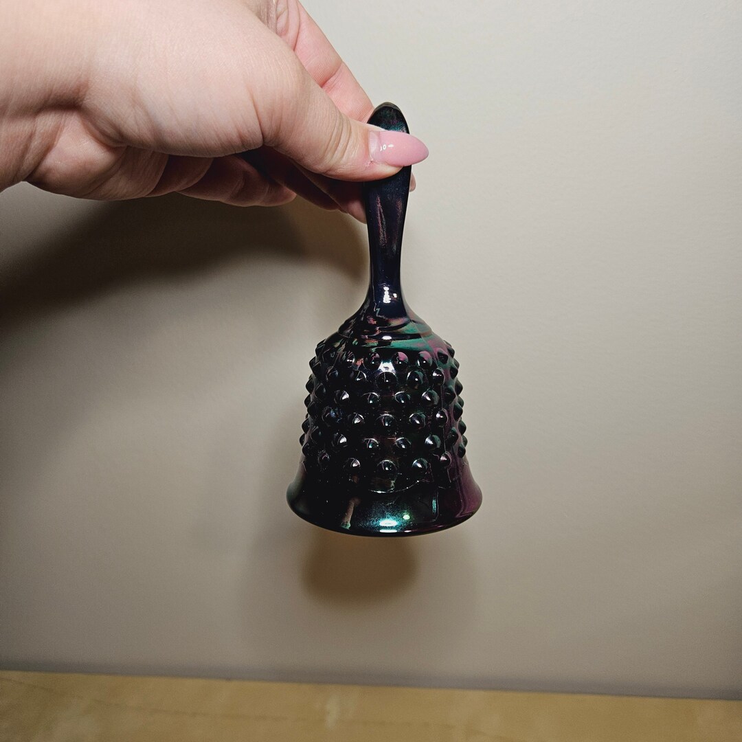 Vintage Carnival Glass Black Amethyst Hobnail Hand Bell, Fenton Hobnail ...