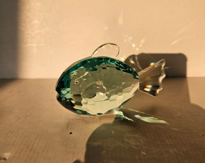 Oleg Cassini Signed Crystal Seafoam Green Fat Fish Paperweight - Etsy