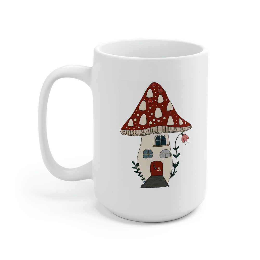 Cottagecore Toadstool Mushroom House White Ceramic Mug 15oz, Fungi Mug ...