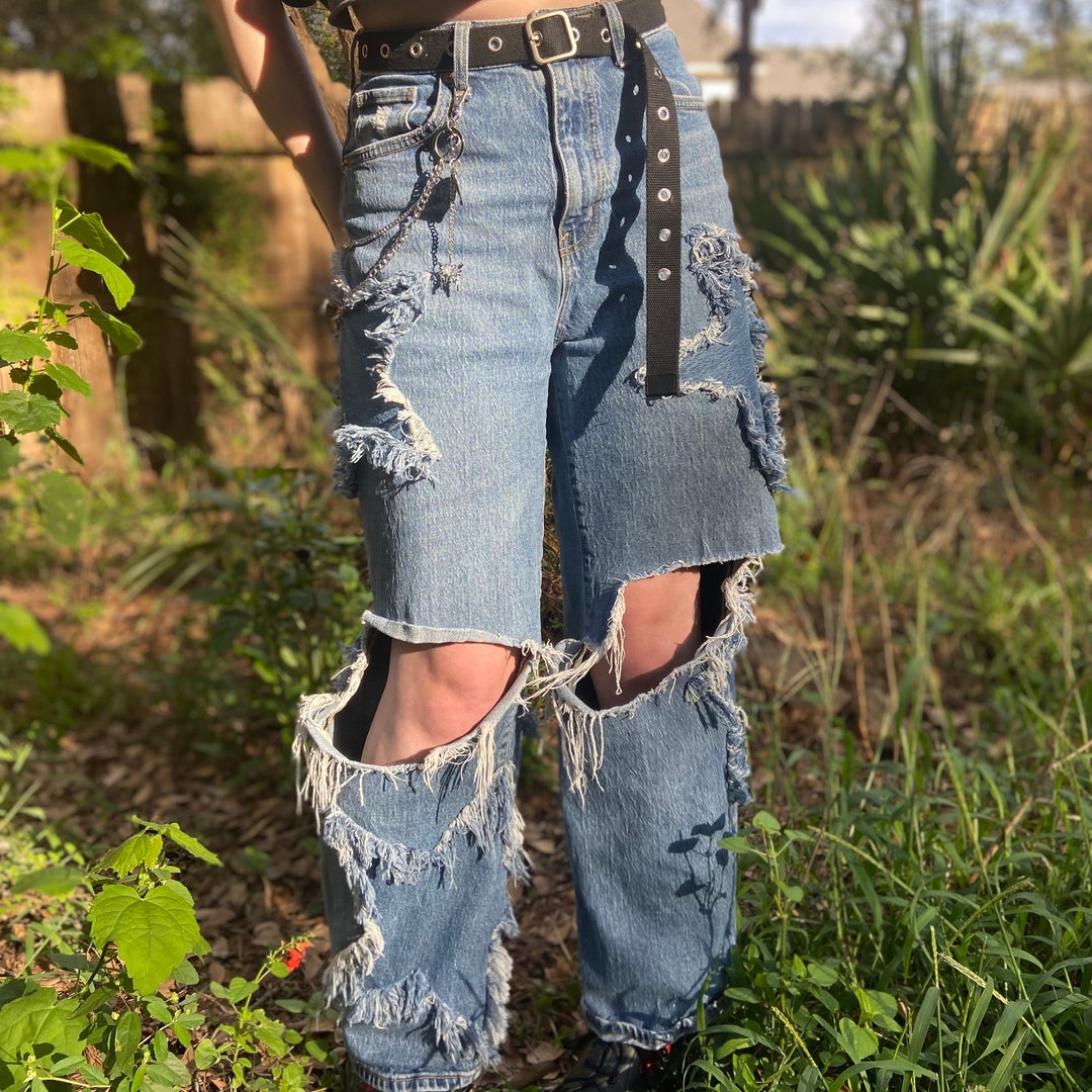 High Rise Jeans Ripped Jeans Star Patch Jeans Custom Jeans Upcycled ...