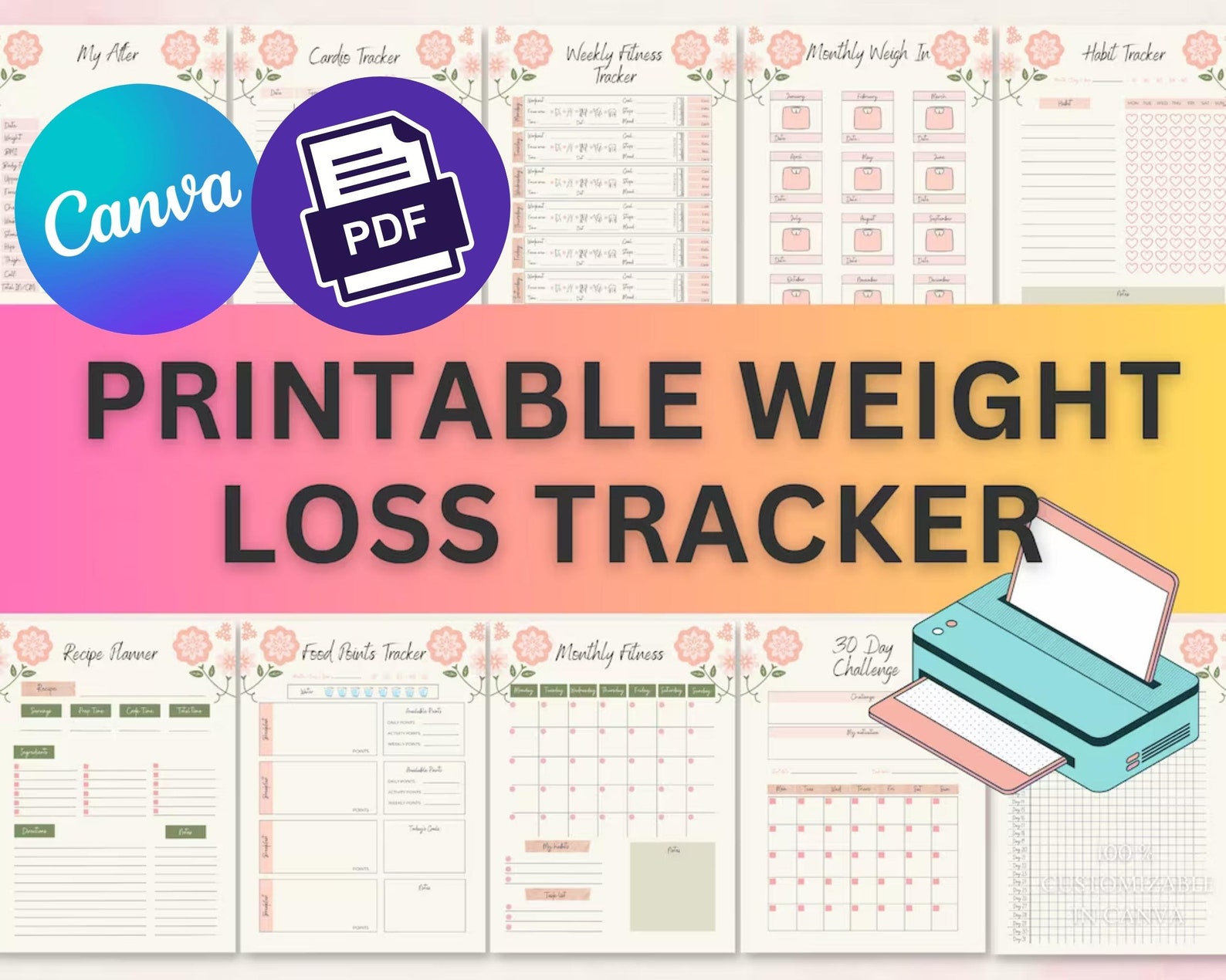 Weight Loss Tracker, Printable Weight Journal ,weight Tracking, Weight ...