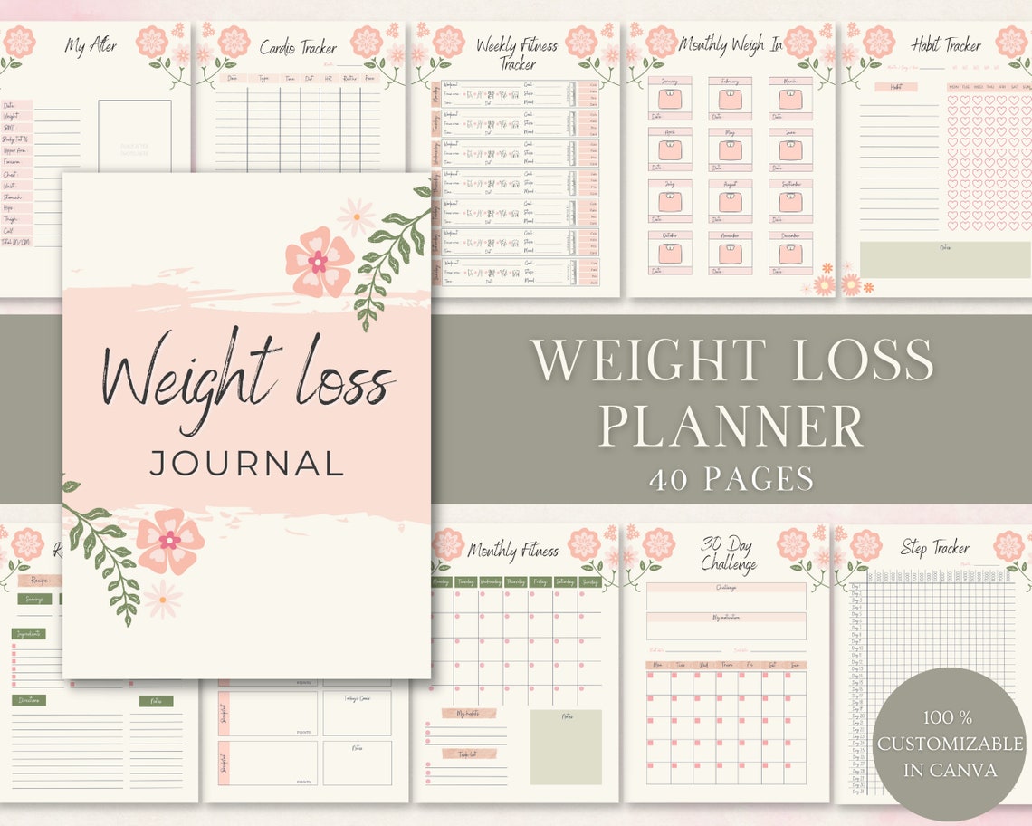 Weight Loss Tracker , Printable Weight Loss Journal, Fitness Planner ...