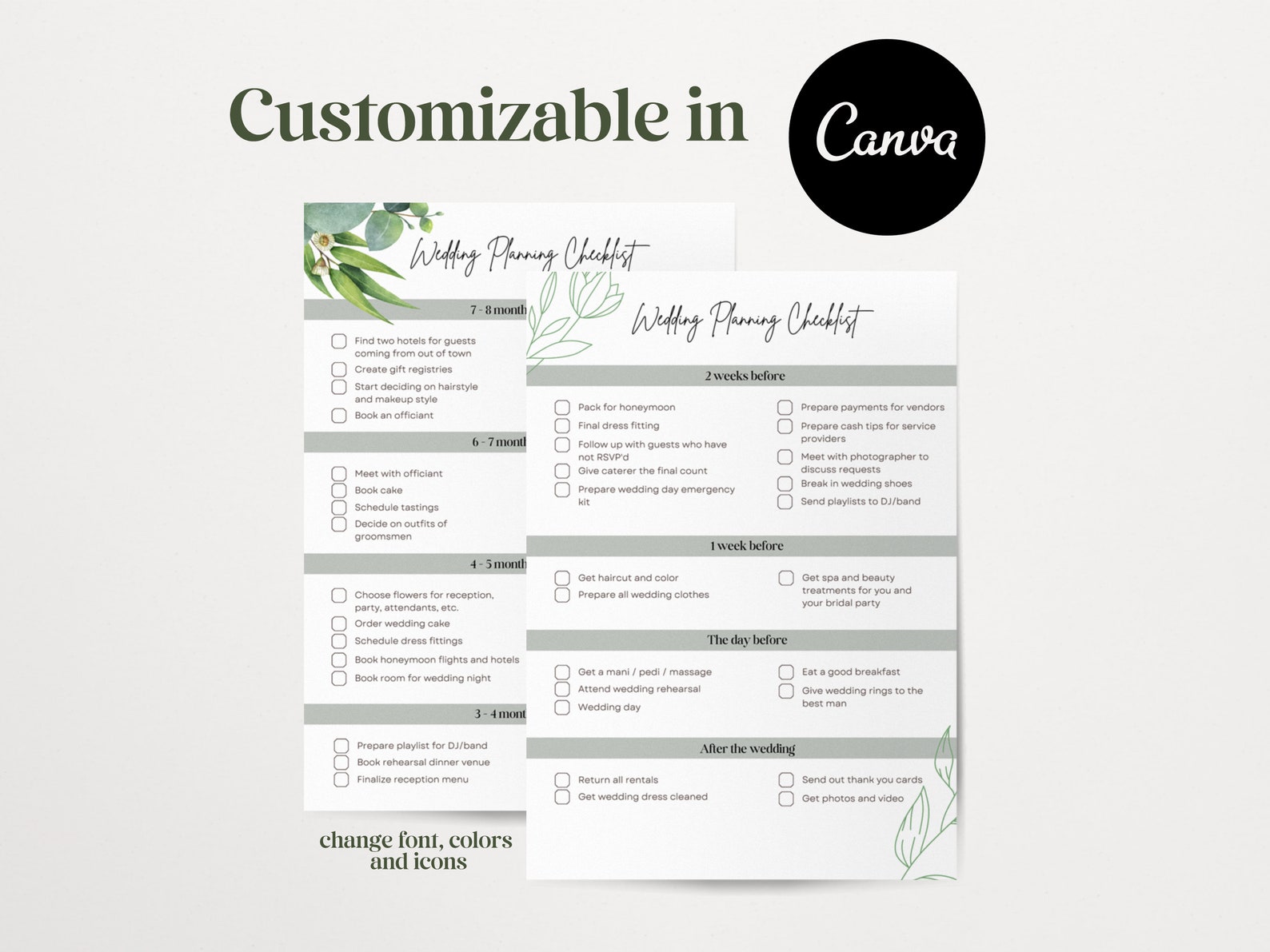 Simple Wedding Checklist Printable Canva Template, Printable Wedding ...