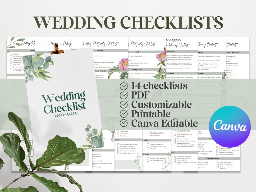 Simple Wedding Checklist Printable Canva Template, Printable Wedding ...