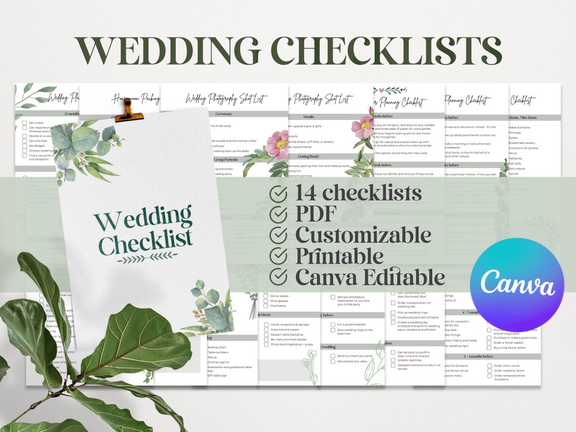 Simple Wedding Checklist Printable Canva Template, Printable Wedding ...