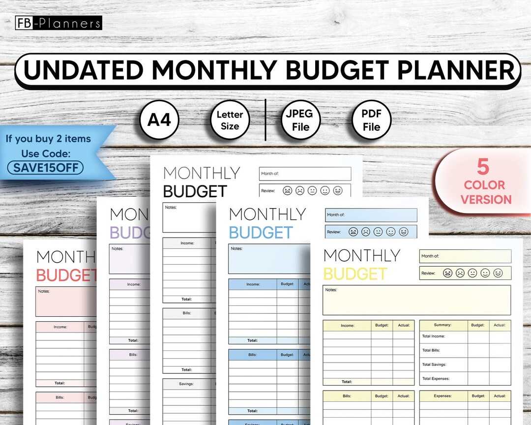 Undated Monthly Budget Planner, Budget Tracker Template, Minimalist ...