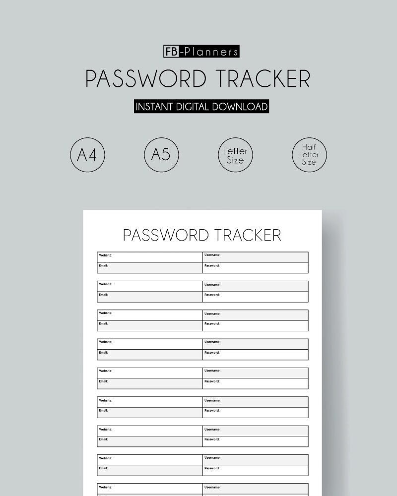 Password Tracker, Printable Tracker, Minimalist Password Log, A4, A5 ...