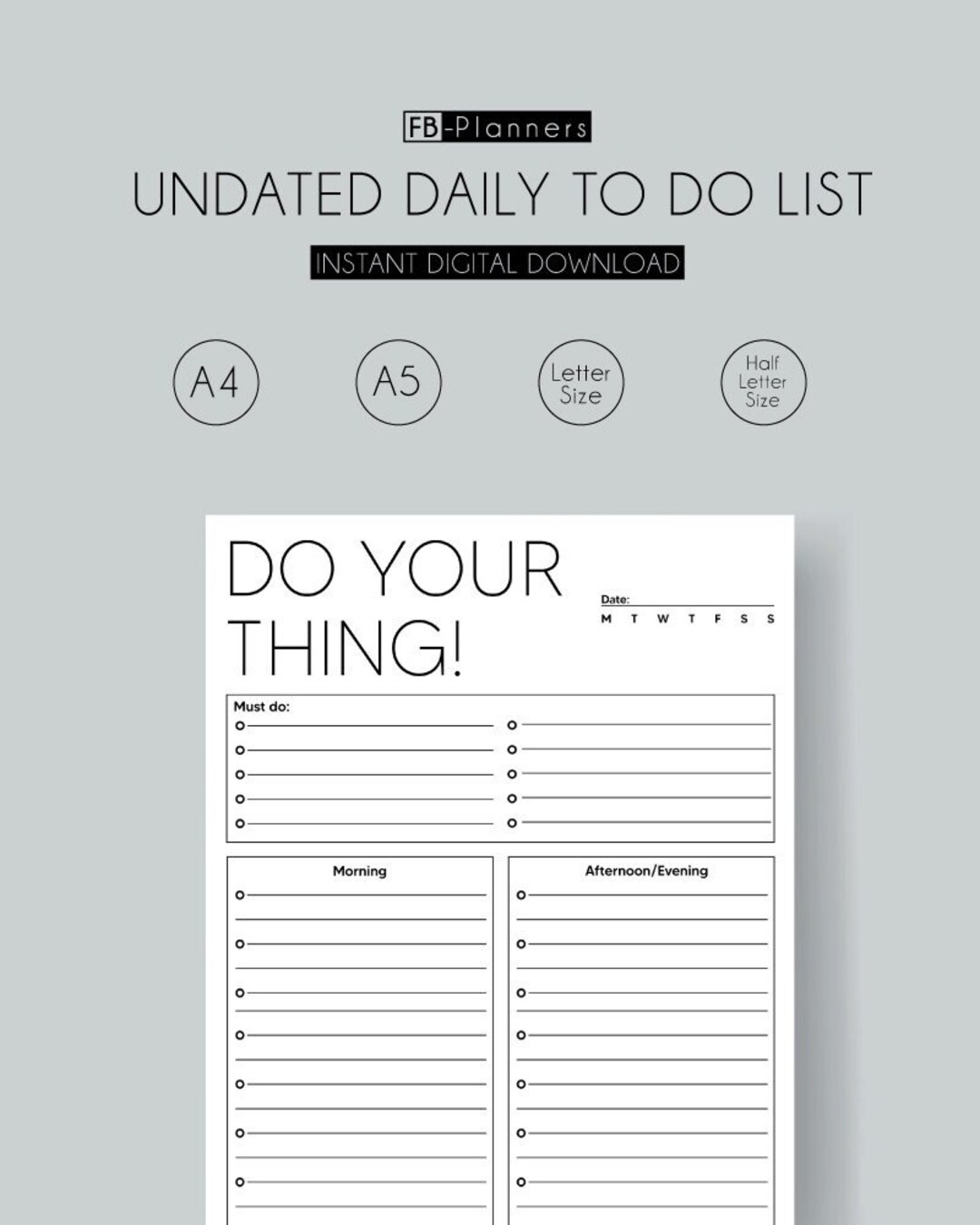 Do Your Thing, Undated Daily to Do List, Minimalist Planner, A4, A5 ...