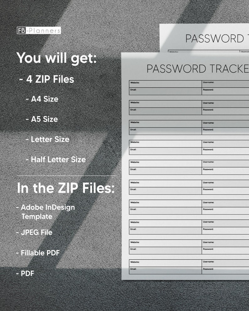 Password Tracker, Printable Tracker, Minimalist Password Log, A4, A5 ...