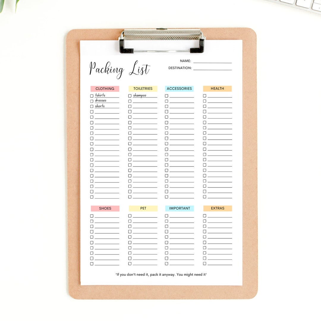 Packing List Printable Packing List // Simple Packing List - Etsy Australia