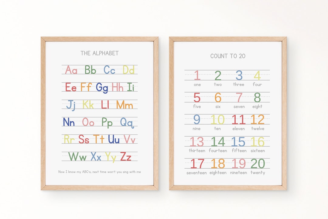 Rainbow Alphabet Numbers 1-20 BUNDLE Digital ABC Print // Educational ...