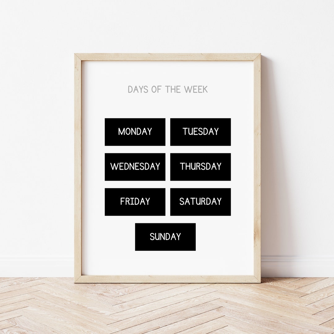 Black Days of the Week Poster Digital Days of the Week Print ...