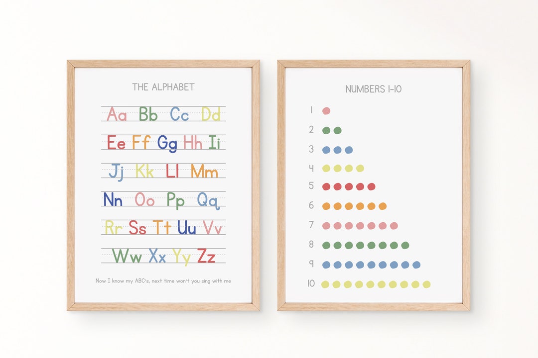 Rainbow Alphabet Numbers 1-10 BUNDLE Digital ABC Print // Educational ...