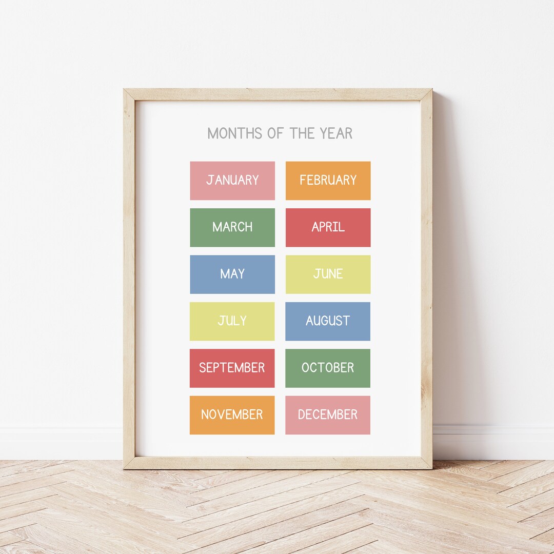 Rainbow Months of the Year Poster Digital Months of the Year Print ...