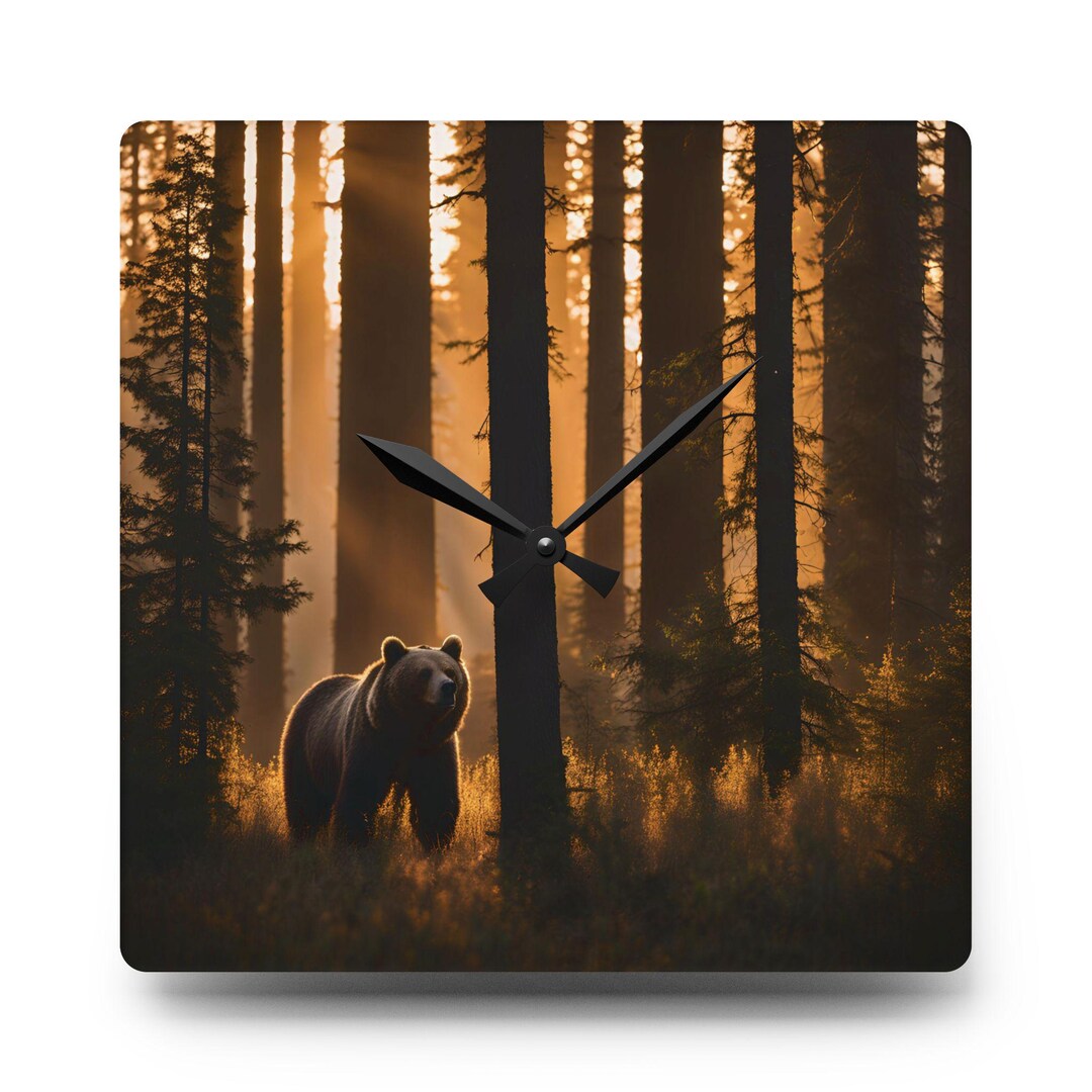 Lodge Wall Clock, Bear in the Morning Light, Cabin Home Decor, Rustic ...