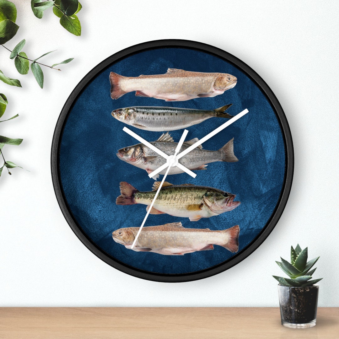 Fish Wall Clock, Fisherman Clock, Cabin Clock, Bar Clock for Him, Gym ...