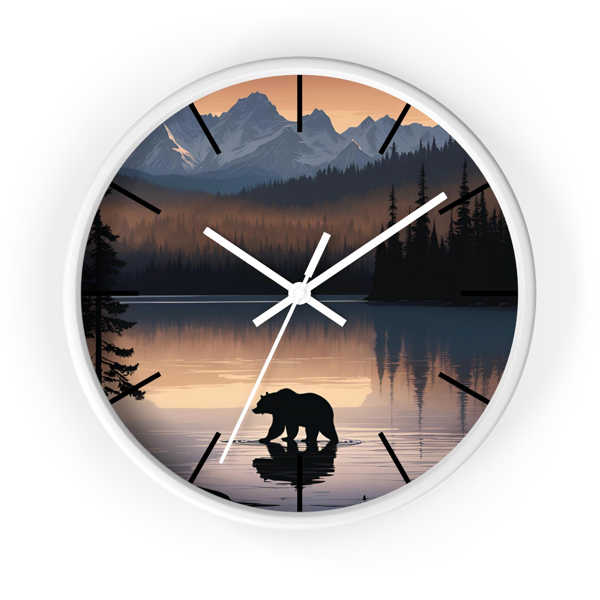 Bear Wall Clock - Rustic Cabin Decor, Woodland Nursery, Mountain River ...
