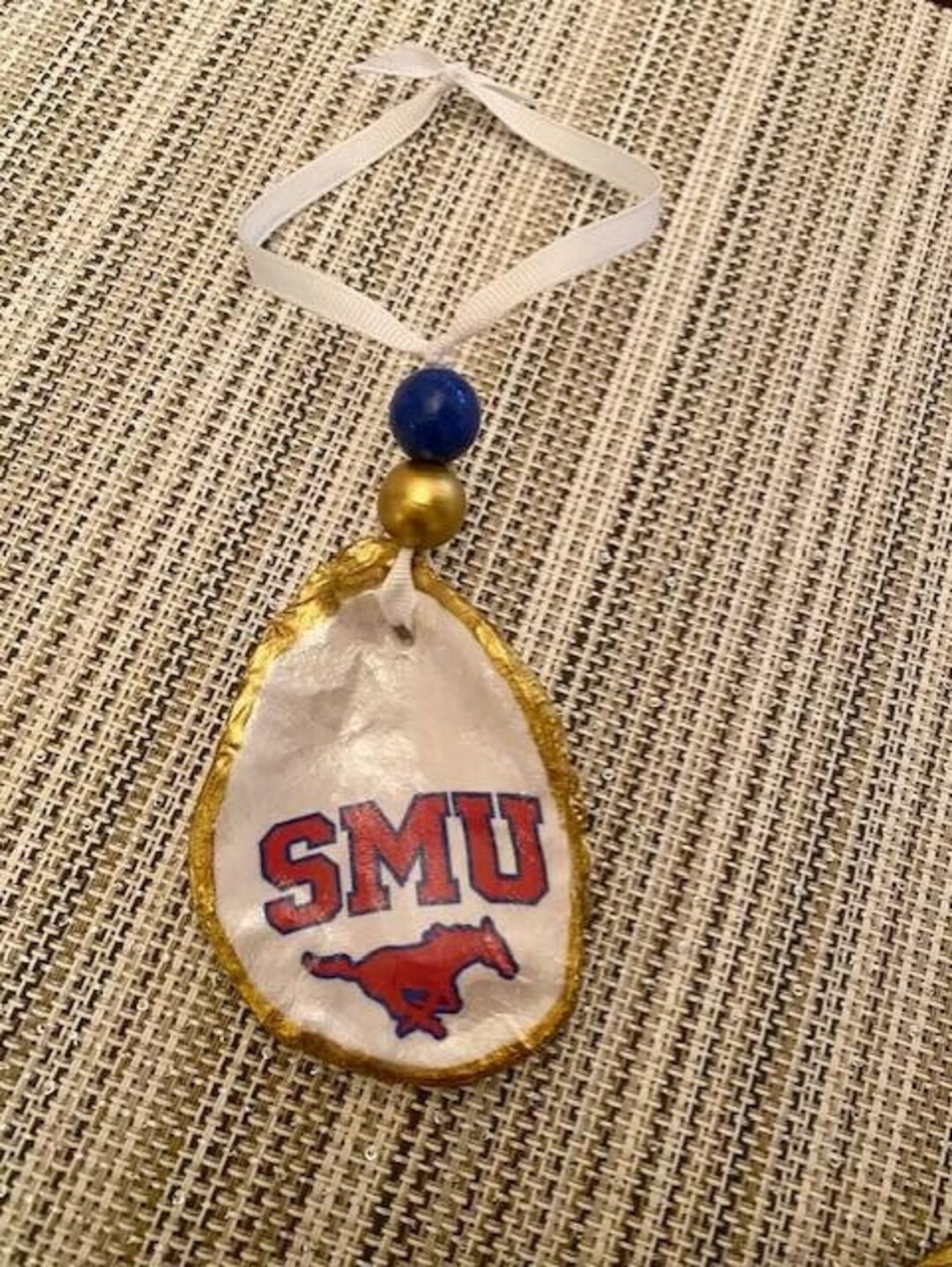 College Themed Ornament, SMU Inspired Hand Crafted Oyster Shell ...