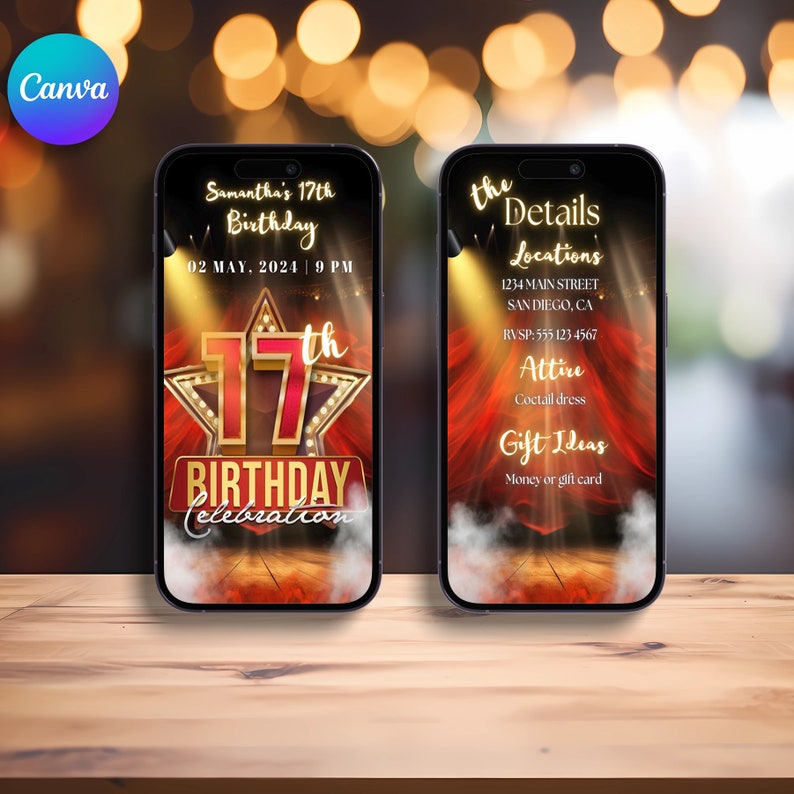 Digital 17th Birthday Invitation, Electronic 17th Birthday Evite, Red ...