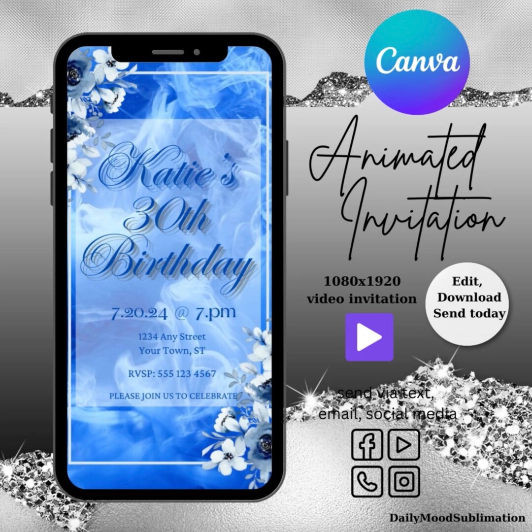 Animated Birthday Digital Invitation, Let's Party Editable Birthday ...