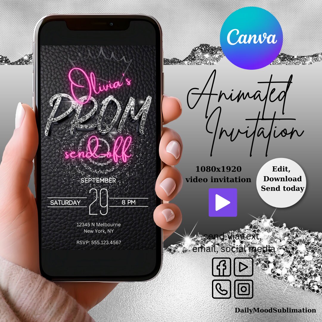 Animated Prom Invitation, Let's Party Editable Digital Prom Invitation ...