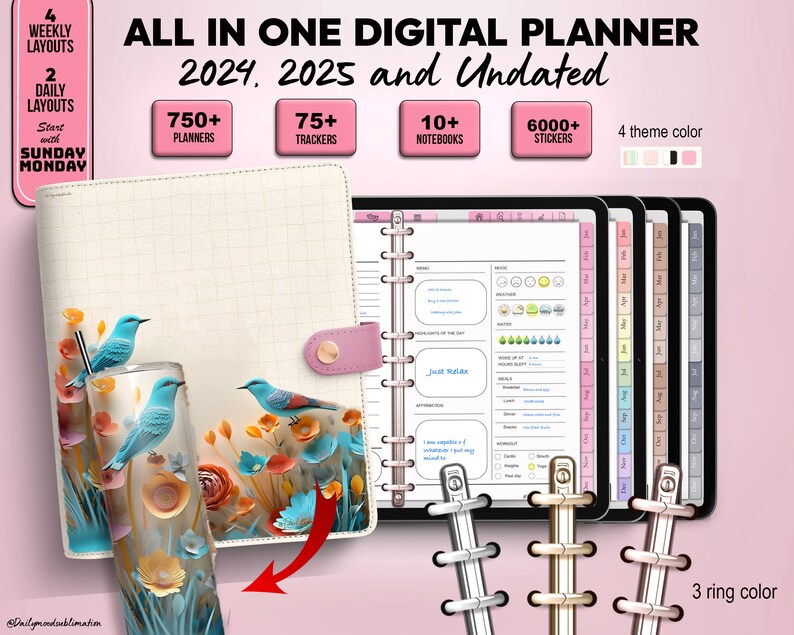 Premium Digital Planner, 2024 2025 Undated, iPad Goodnotes Notability ...