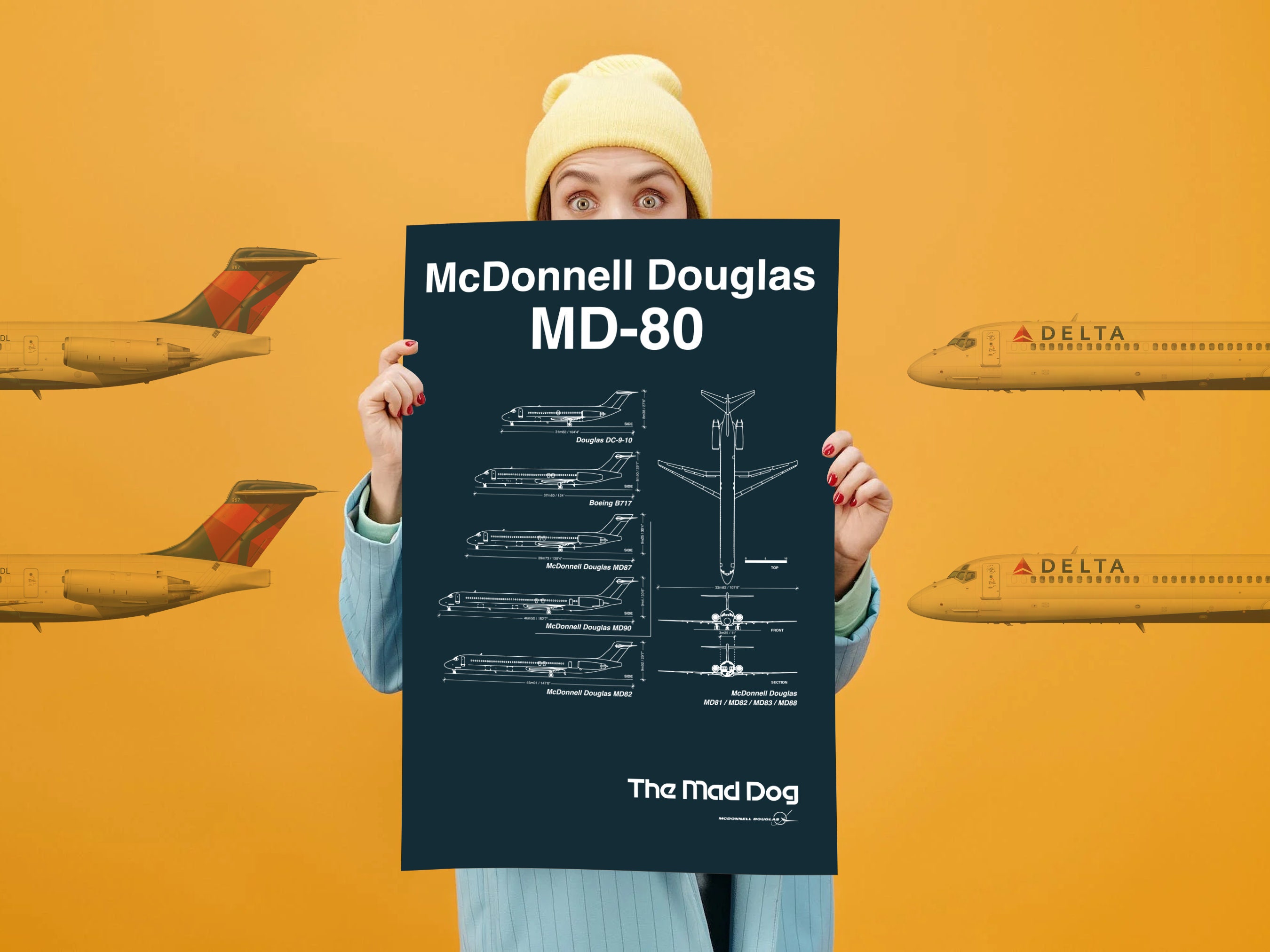 Airplane Blueprint Art - Mcdonnell Douglas MD-80 - Commercial Jet ...
