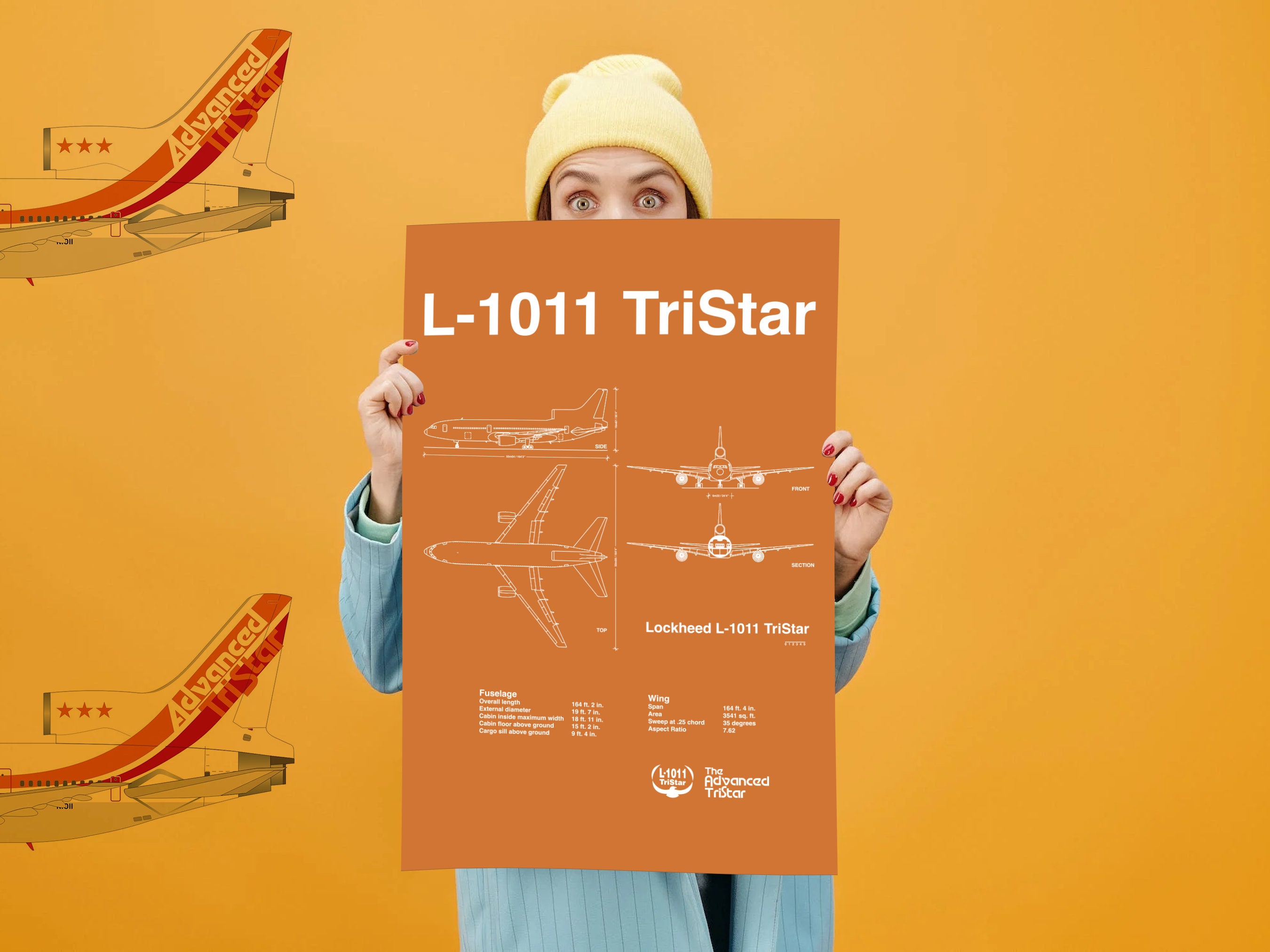 Airplane Blueprint Art - Lockheed L-1011 Tristar - Commercial Airplane ...