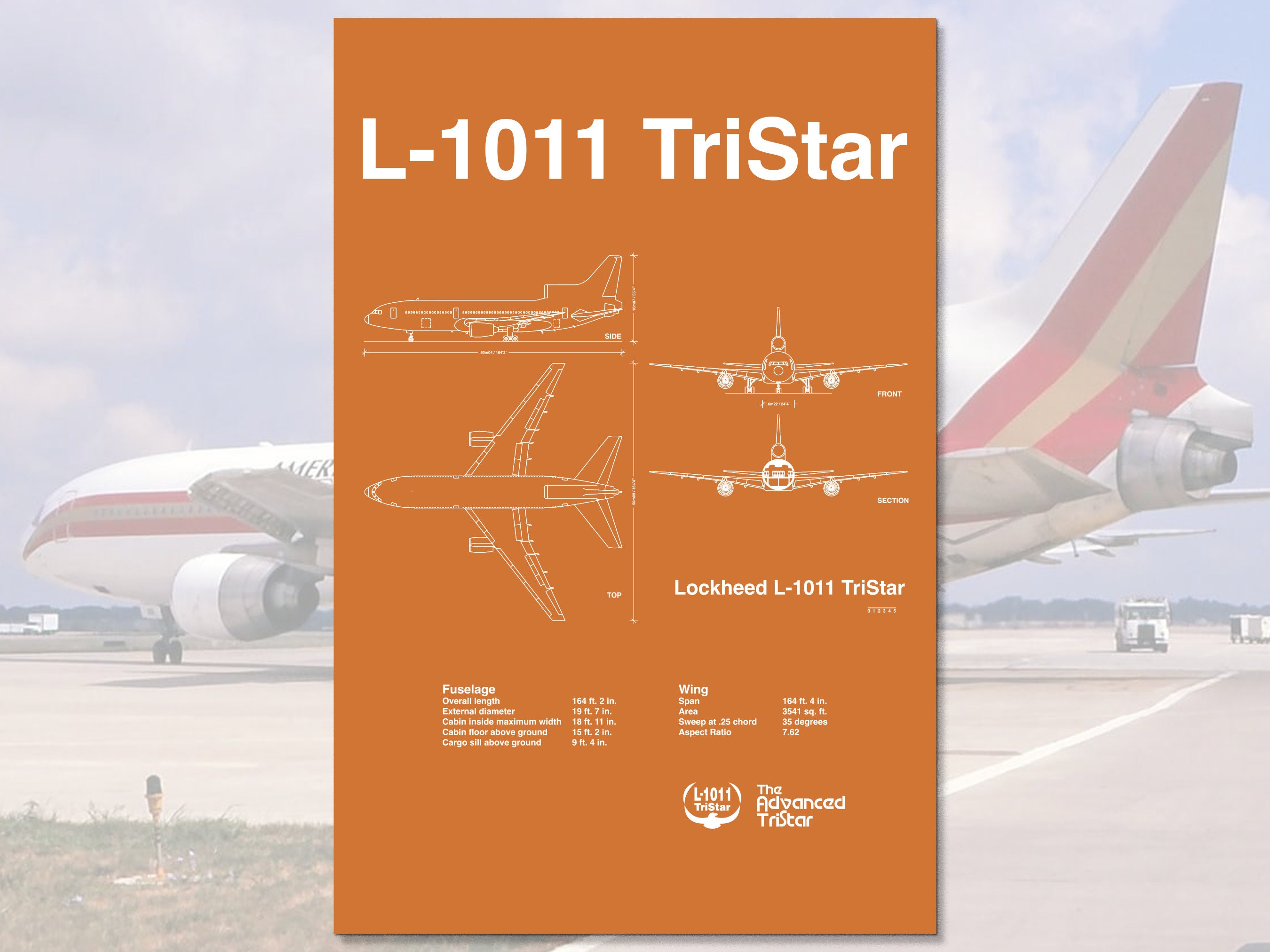 Airplane Blueprint Art - Lockheed L-1011 Tristar - Commercial Airplane ...