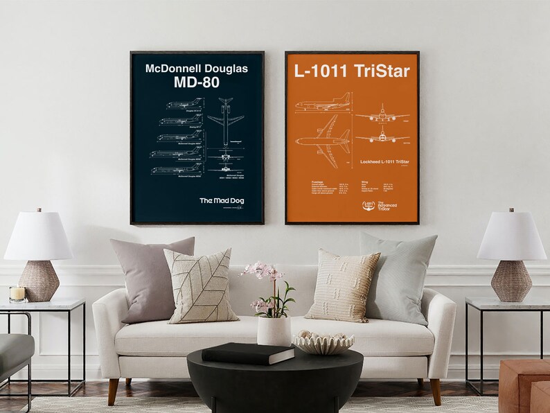 Airplane Blueprint Art - Mcdonnell Douglas MD-80 - Commercial Jet ...