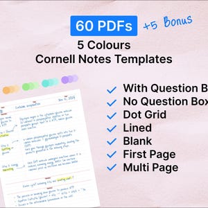 Printable Cornell Notes Template - 60pdfs + 5 Bonus - 5 Pastel Colors ...