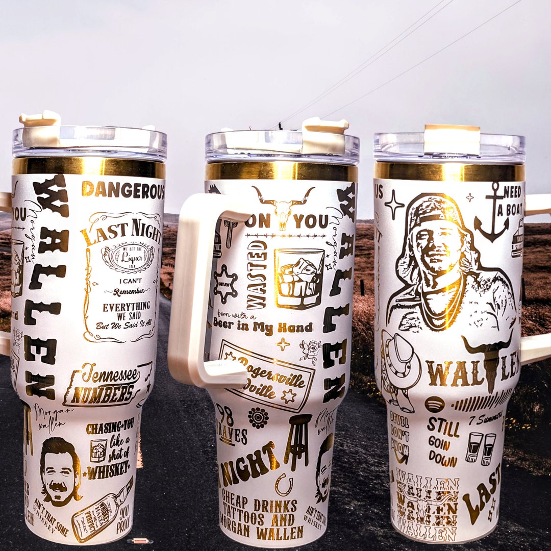 WALLEN Tumbler Cup Permanent Laser Engraved Large 40oz With Handle Lid ...