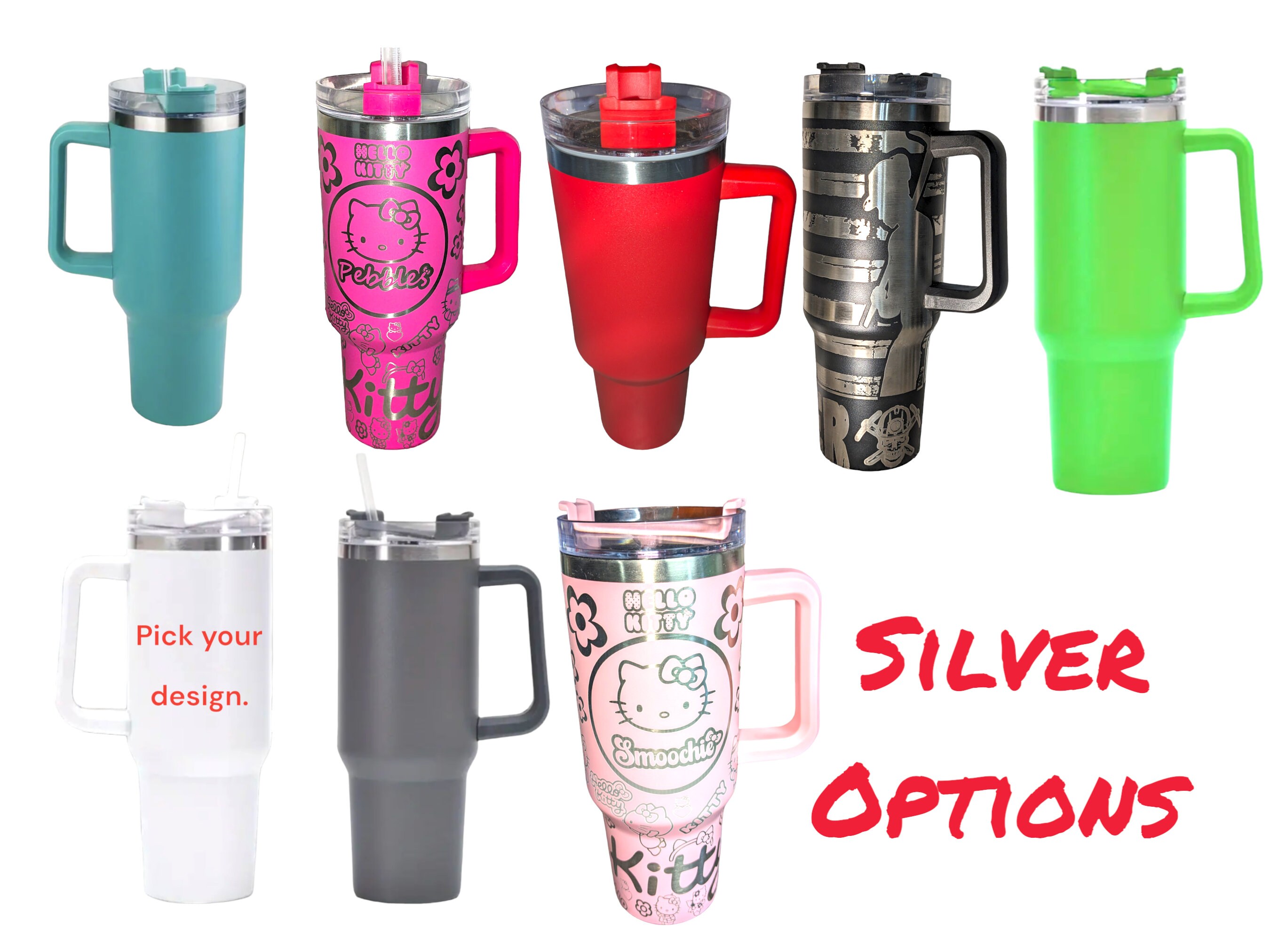 WALLEN Tumbler Cup Permanent Laser Engraved Large 40oz With Handle Lid ...