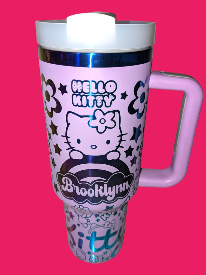 KITTY HELLO Rainbow Themed CUSTOMIZABLE Full Wrap Laser Engraved 40oz ...
