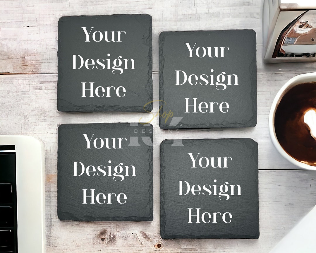 Slate Coaster Mockup, Set of 4 Slate Coasters Mockup, Coaster Mockup ...