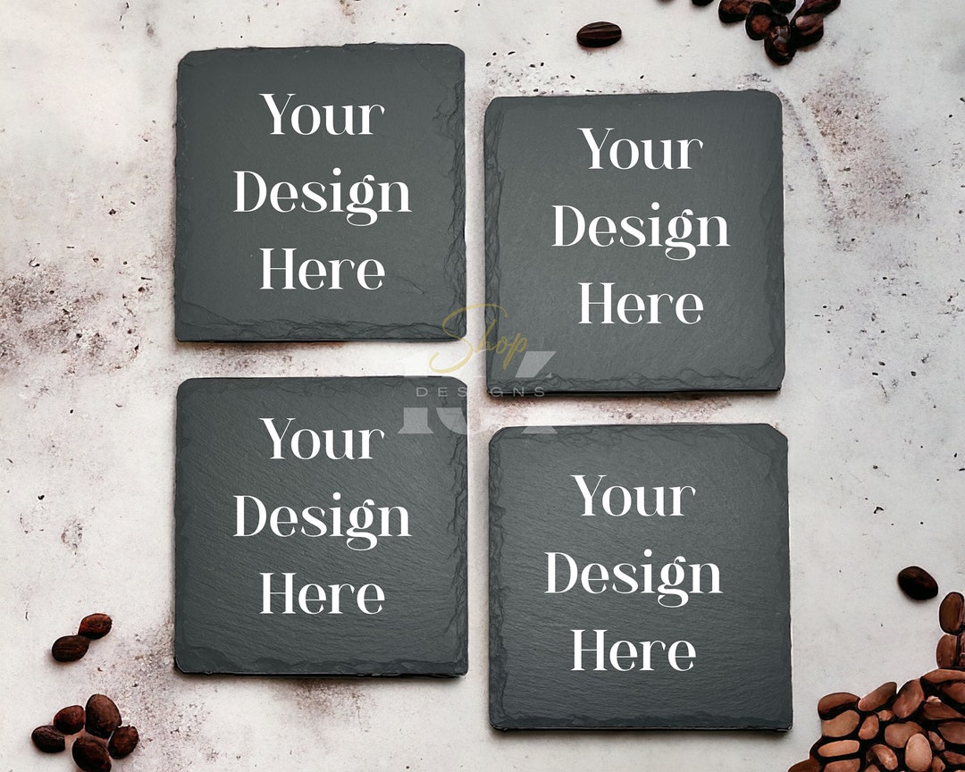 Slate Coaster Mockup: Set of 4, Add Your Design (PNG Digital Download ...