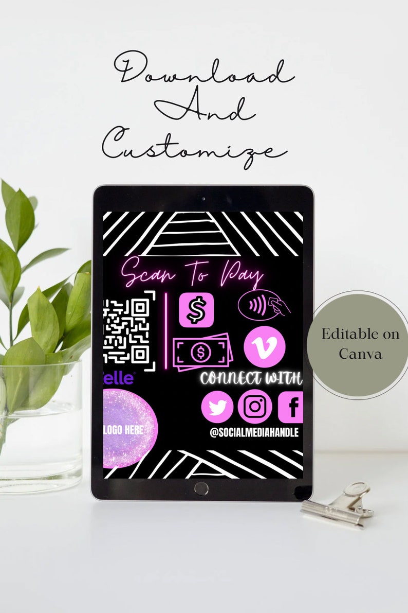 Editable Scan to Pay Template - Pink Stripe Customer QR Sign - QR ...