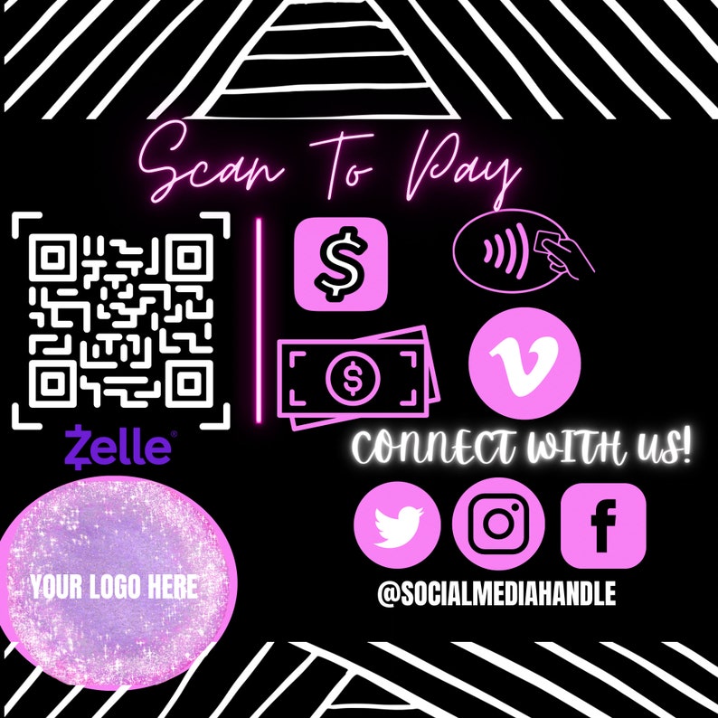 Editable Scan to Pay Template - Pink Stripe Customer QR Sign - QR ...