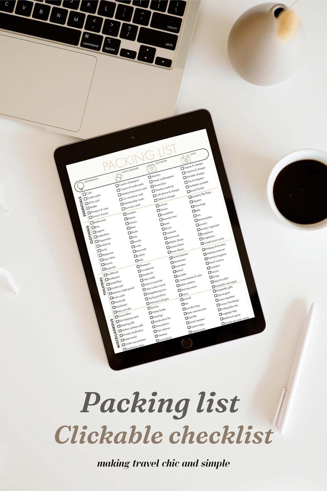 Printable Travel Packing List | Fillable & Clickable Checklist PDF ...