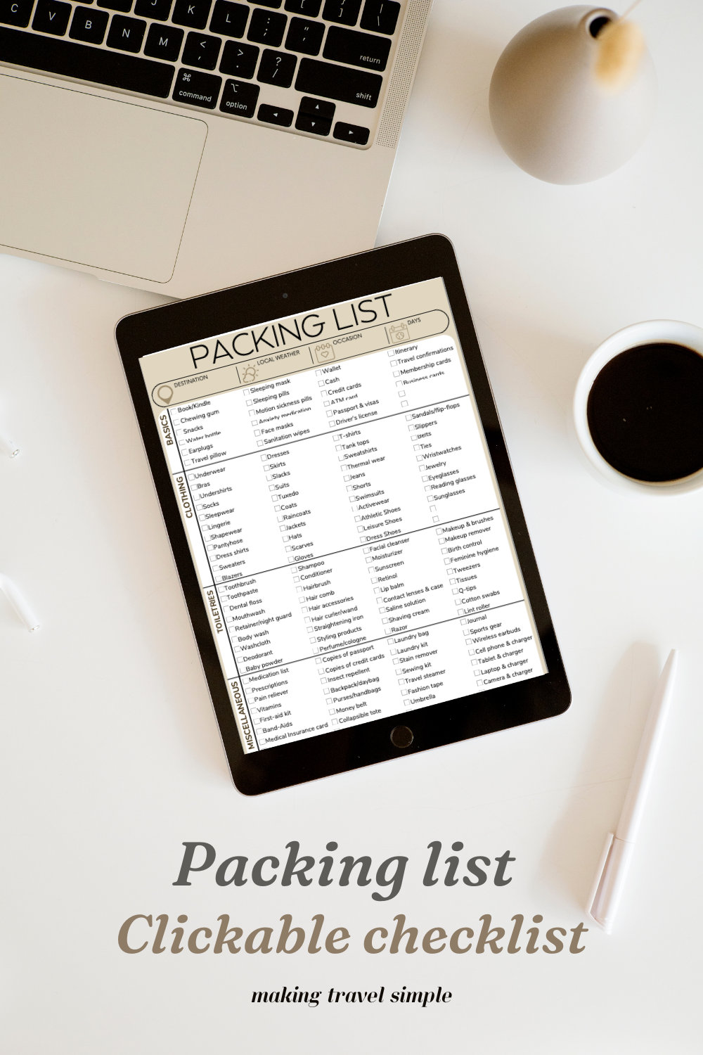 Travel Packing List Checklist Printable - Instant Packing List Download for Jetsetting Travelers ...