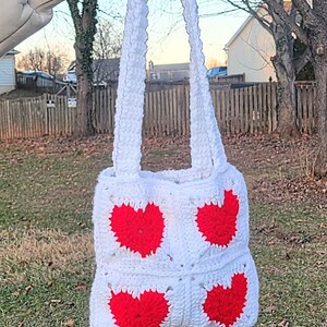 Red Heart Crochet Bag, Handmade Granny Square Shoulder Bag, Y2K Woman's ...
